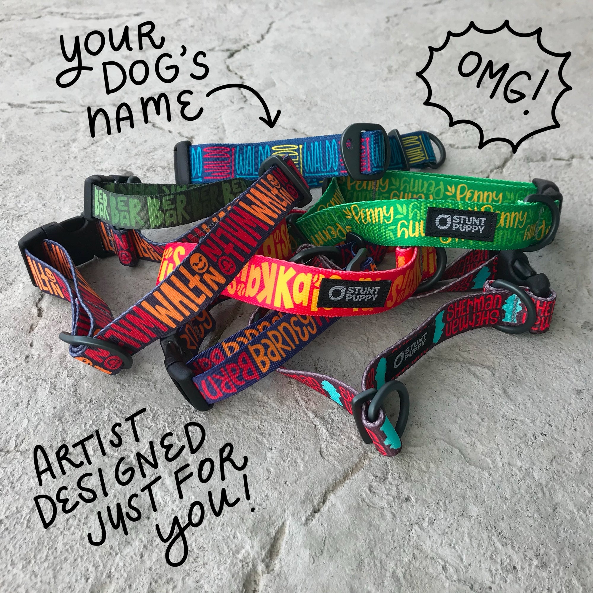 Hand-Lettered Custom Collar – Stunt Puppy